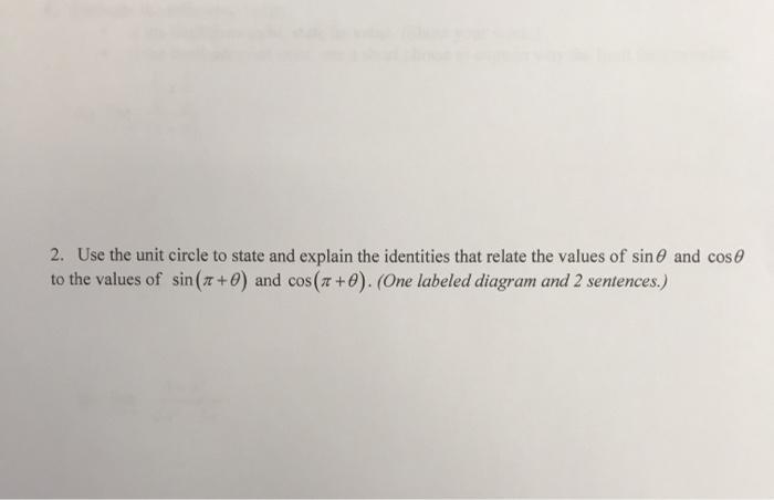 Solved 2. Use the unit circle to state explain the | Chegg.com