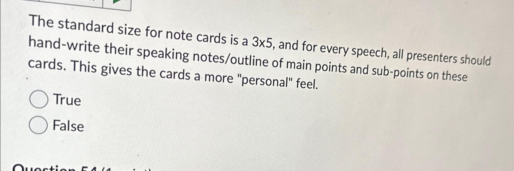 Solved The standard size for note cards is a 3×5, ﻿and for | Chegg.com