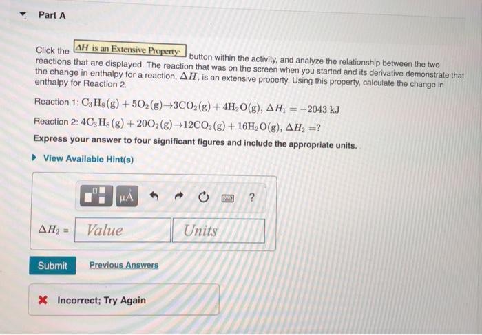 Solved Part A Click the AH is an Extensive Property button | Chegg.com