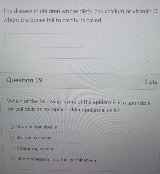 Solved The disease in children whose diets lack calcium or | Chegg.com