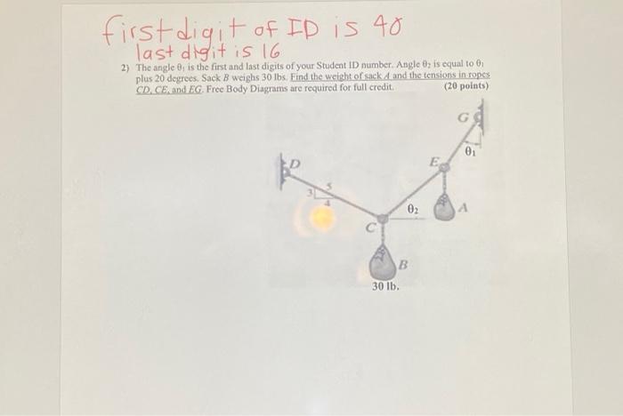 Solved first digit of ID is 40 last digit is 16 2) The angle | Chegg.com
