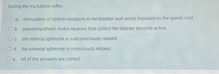 Solved During the micturition reflex: O a. stimulation of | Chegg.com