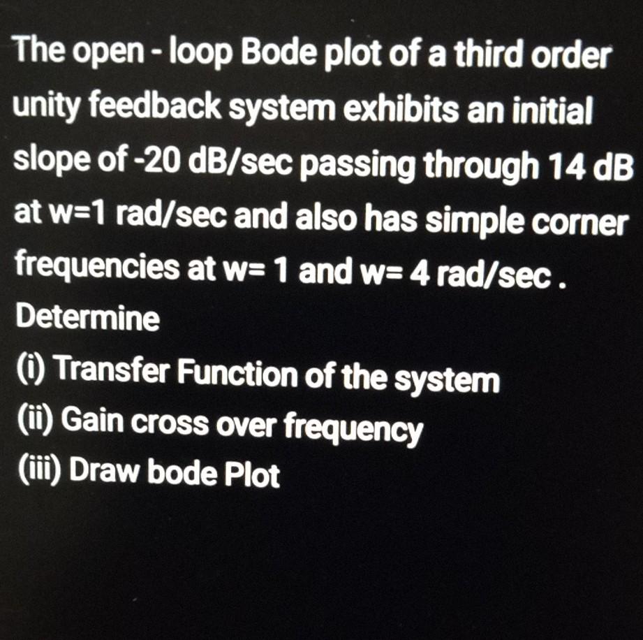 Solved The open - loop Bode plot of a third order unity | Chegg.com