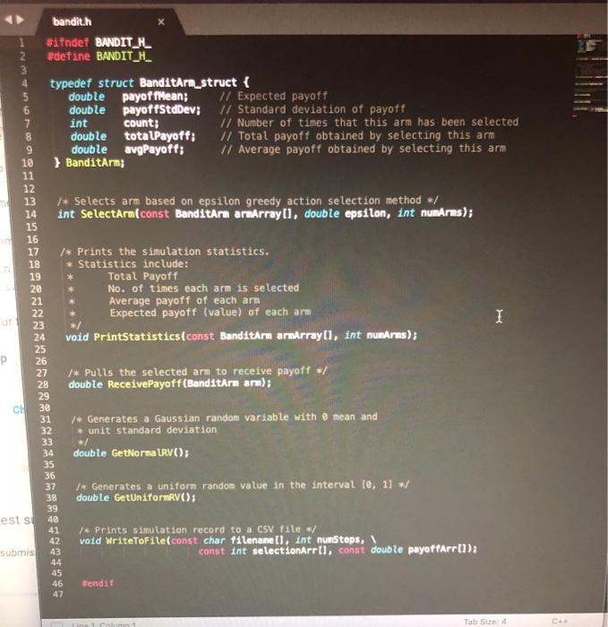 Solved bandit.h #ifndef BANDIT_L #define BANDIT_H_ typedef | Chegg.com