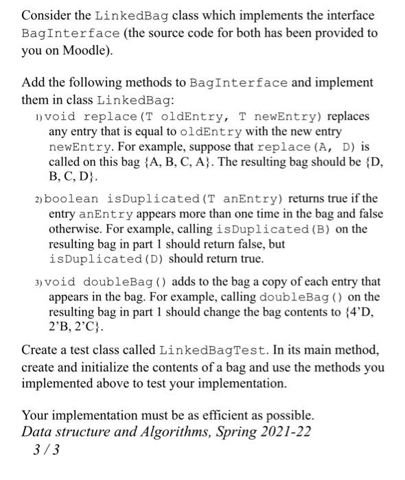 Solved Consider the LinkedBag class which implements the | Chegg.com