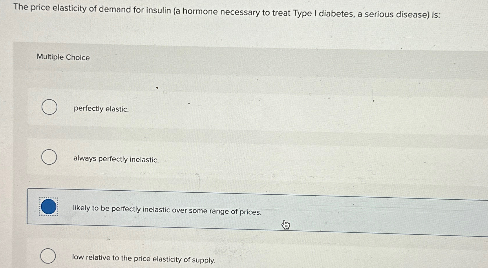 Solved The price elasticity of demand for insulin (a hormone | Chegg.com