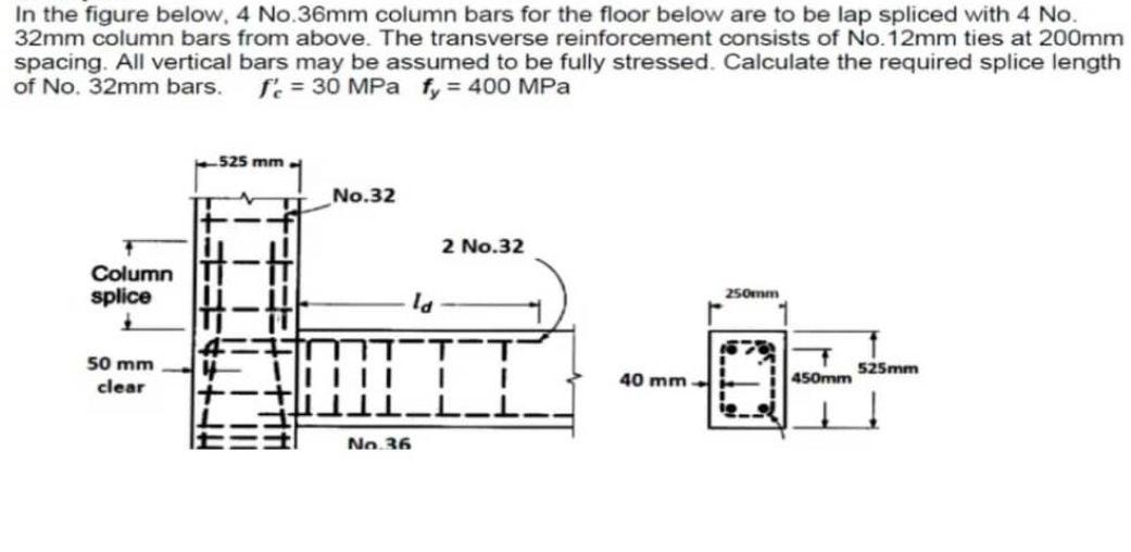 Solved In the figure below, 4 No.36mm column bars for the | Chegg.com