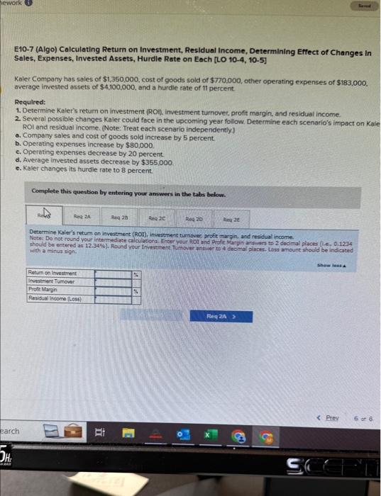 Solved E10-7 (Algo) Calculating Return on Investment, | Chegg.com