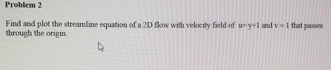 Solved Problem 2 Find and plot the streamline equation of a | Chegg.com
