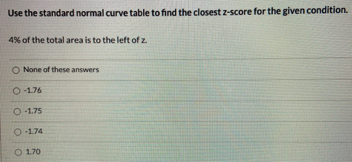 Solved Use The Standard Normal Curve Table To Find The 7543