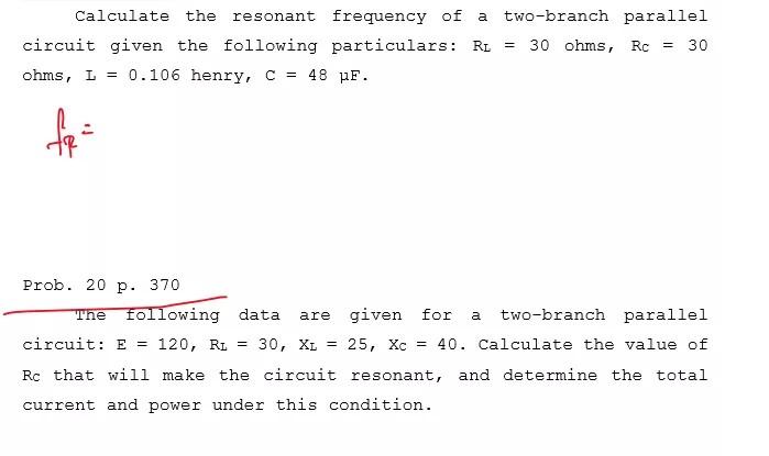 Solved Calculate the resonant frequency of a circuit given | Chegg.com