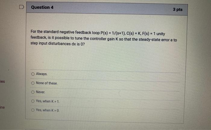 Solved For the standard negative feedback loop | Chegg.com