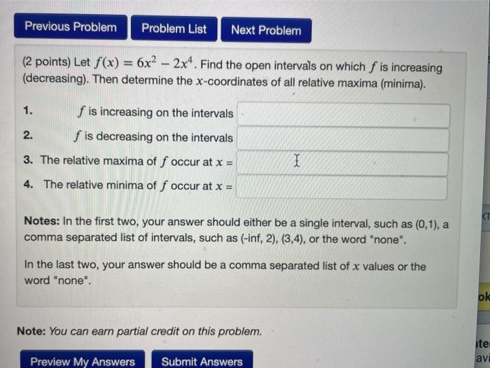 Solved let f(x) = 6x^2-2x^4. find the open intervals on | Chegg.com