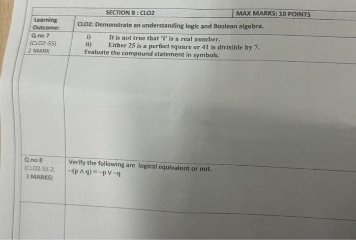 Solved \begin{tabular}{|c|l|} \hline SECTION B: CLO2 & MAX | Chegg.com
