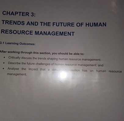 Solved CHAPTER 3:TRENDS AND THE FUTURE OF HUMAN RESOURCE | Chegg.com