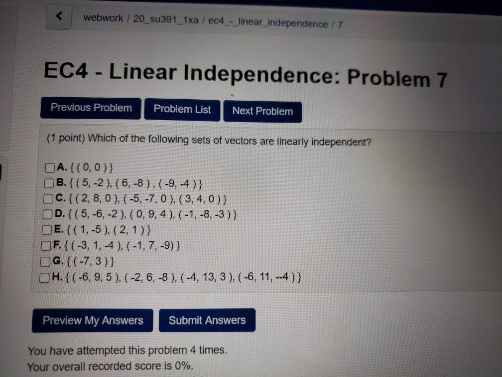 Solved webwork / 20_su391_1xa /ec4_-_linear_independence 17 | Chegg.com