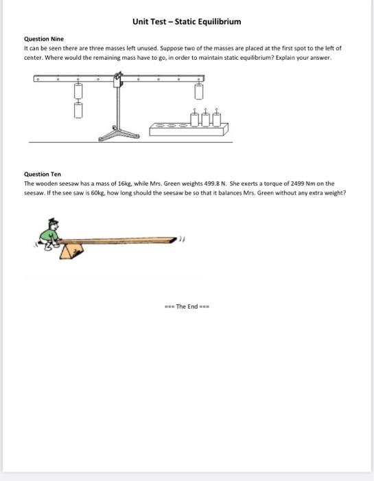 Solved Unit Test - Static Equilibrium Question Nine It can | Chegg.com