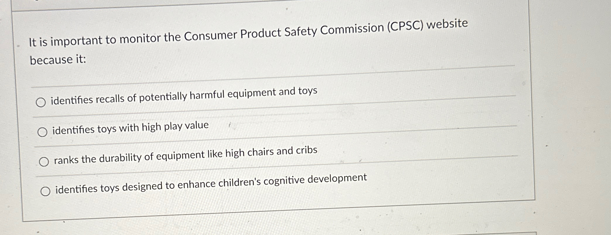 Solved It is important to monitor the Consumer Product | Chegg.com