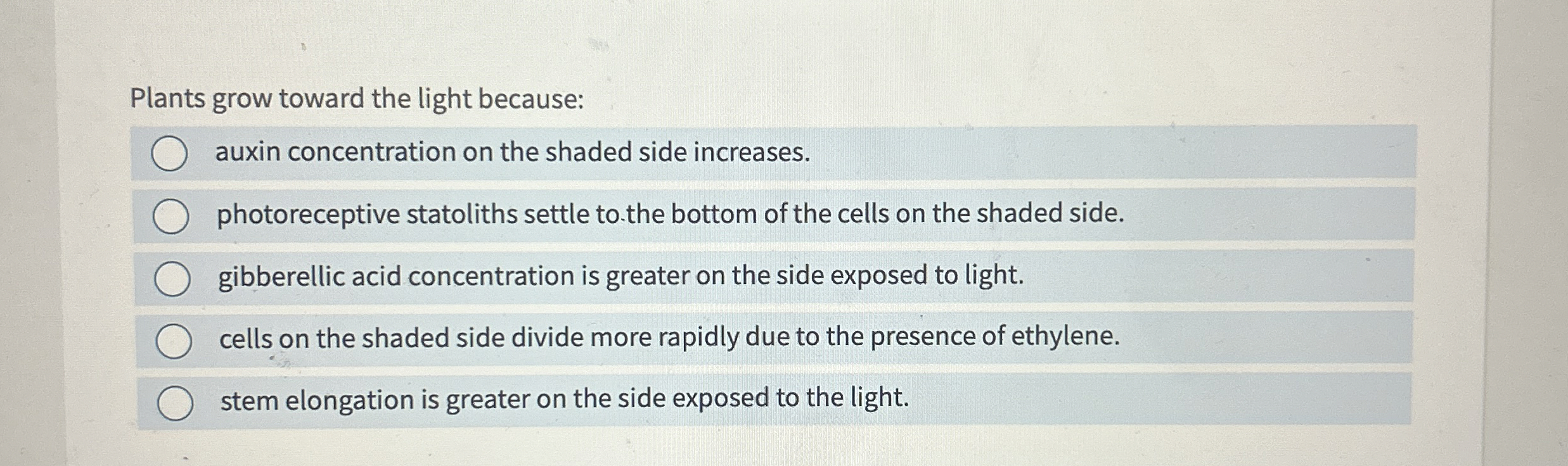 Solved Plants grow toward the light because:auxin | Chegg.com