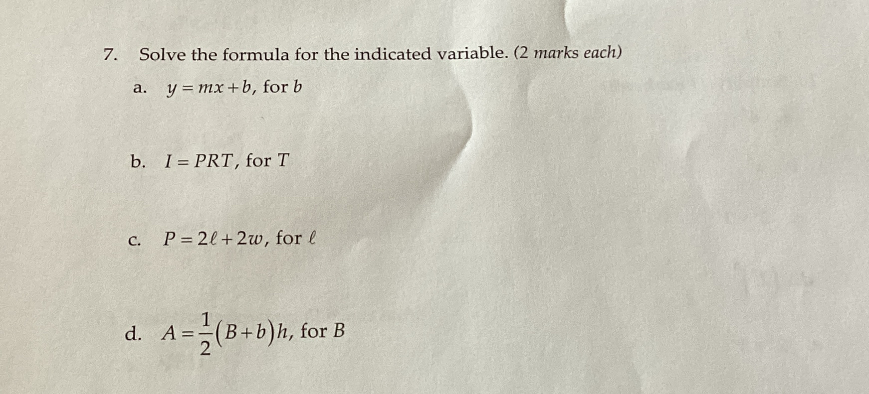 Solved Solve the formula for the indicated variable. (2 | Chegg.com