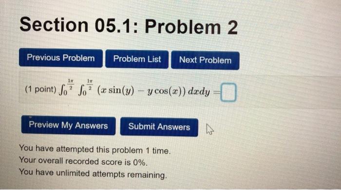Solved Section 05 1 Problem 1 Previous Problem Problem List