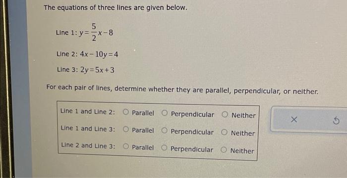 Solved The equations of three lines are glven below. Line | Chegg.com