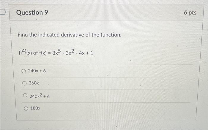 Solved Find the indicated derivative of the function. | Chegg.com