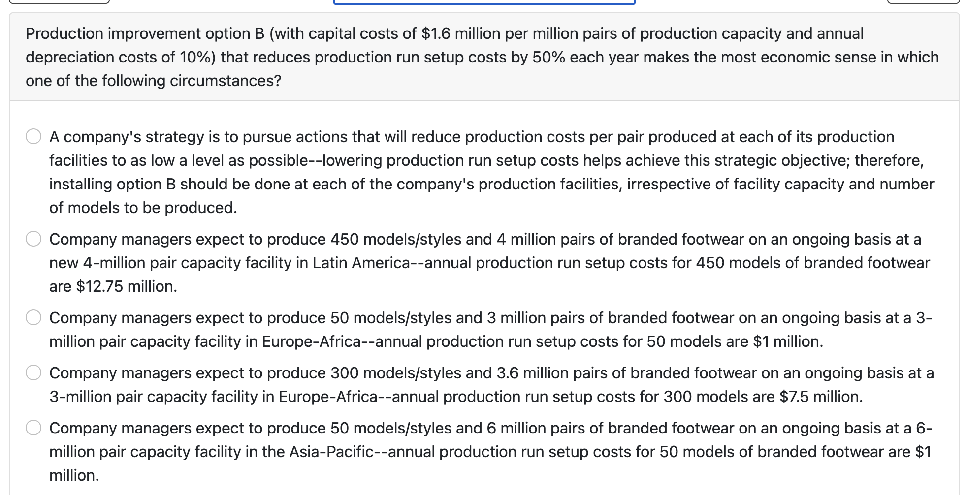 Solved Production improvement option B (with capital costs | Chegg.com
