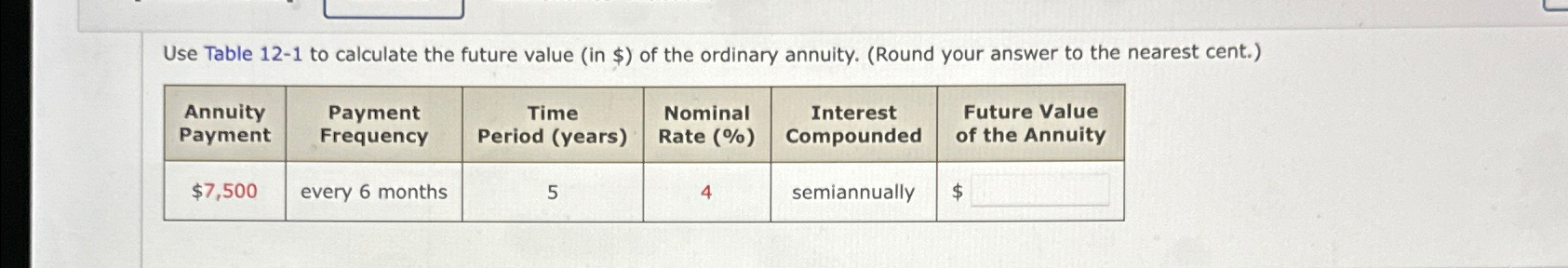 Use Table 12-1 to calculate the future value (in $) | Chegg.com Use Table 12-1 to calculate the future value (in $) | Chegg.com