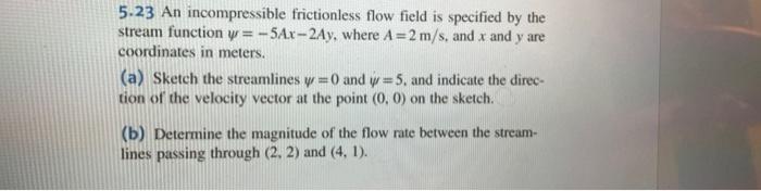 Solved 5.23 An incompressible frictionless flow field is | Chegg.com