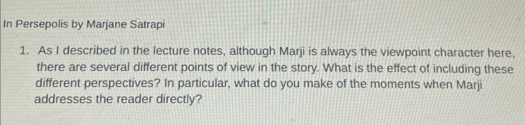 In Persepolis by Marjane SatrapiAs I described in the | Chegg.com