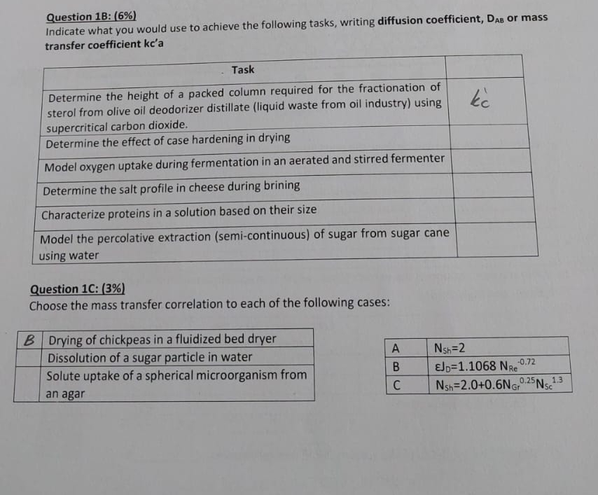 Question 1B: (6%)Indicate what you would use to | Chegg.com