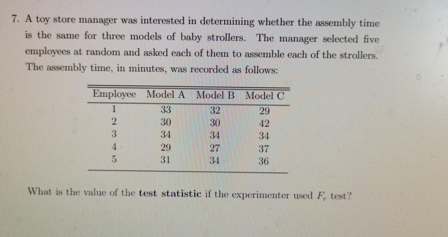 Solved 7. A toy store manager was interested in determining | Chegg.com