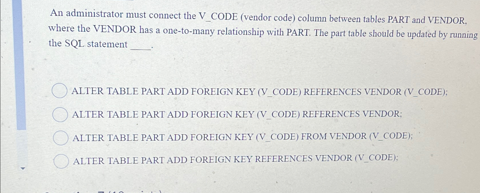 An administrator must connect the V_CODE (vendor | Chegg.com