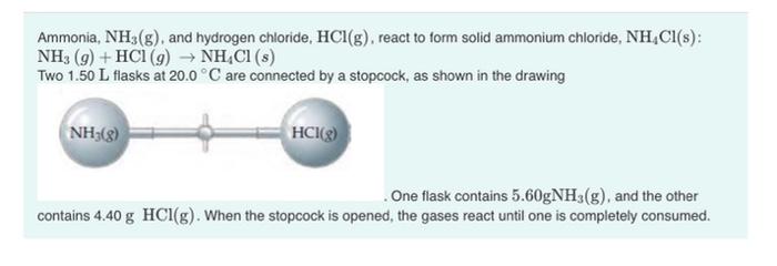 Solved Ammonia, NH3(g), and hydrogen chloride, HCI(g), react | Chegg.com