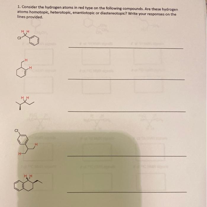 Solved 1. Consider the hydrogen atoms in red type on the | Chegg.com