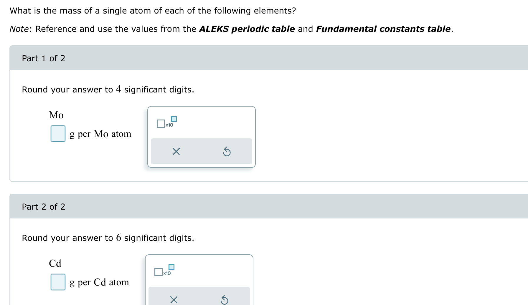 Solved What is the mass of a single atom of each of the | Chegg.com