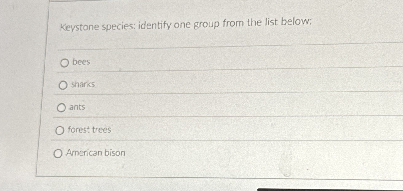 Solved Keystone species: identify one group from the list | Chegg.com