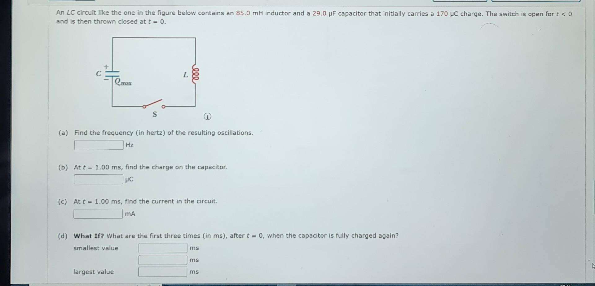 Solved An LC circuit like the one in the figure below | Chegg.com