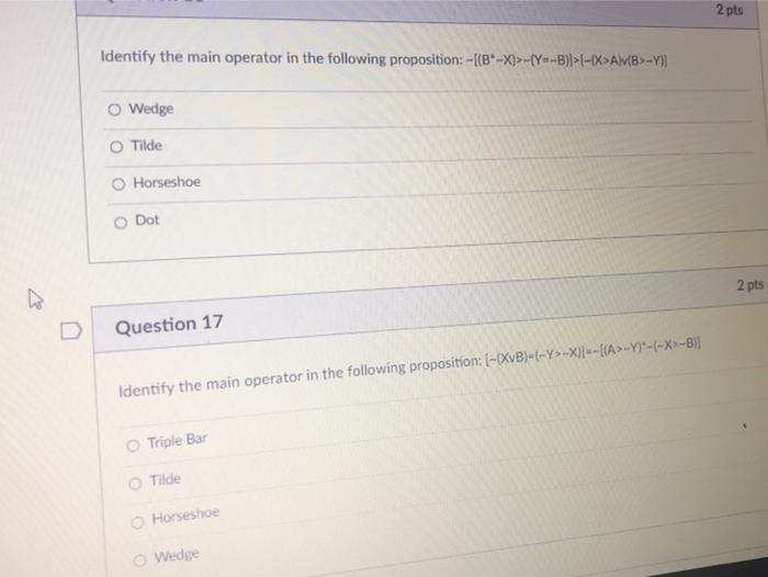 Solved 2 pts Identify the main operator in the following | Chegg.com