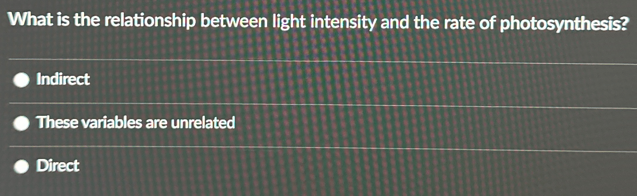 Solved What is the relationship between light intensity and | Chegg.com