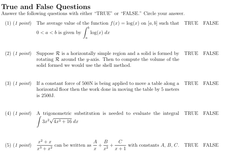 Solved True and False QuestionsAnswer the following | Chegg.com