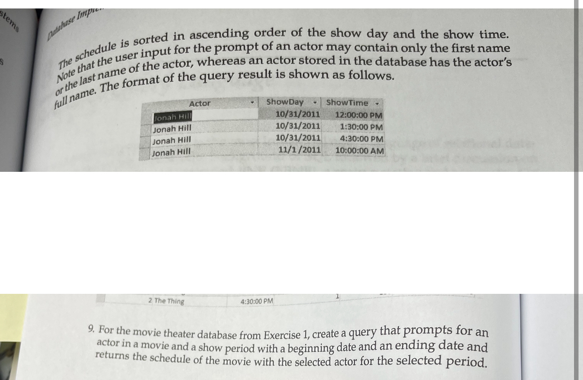 Solved The schedule is sorted in ascending order of the show | Chegg.com