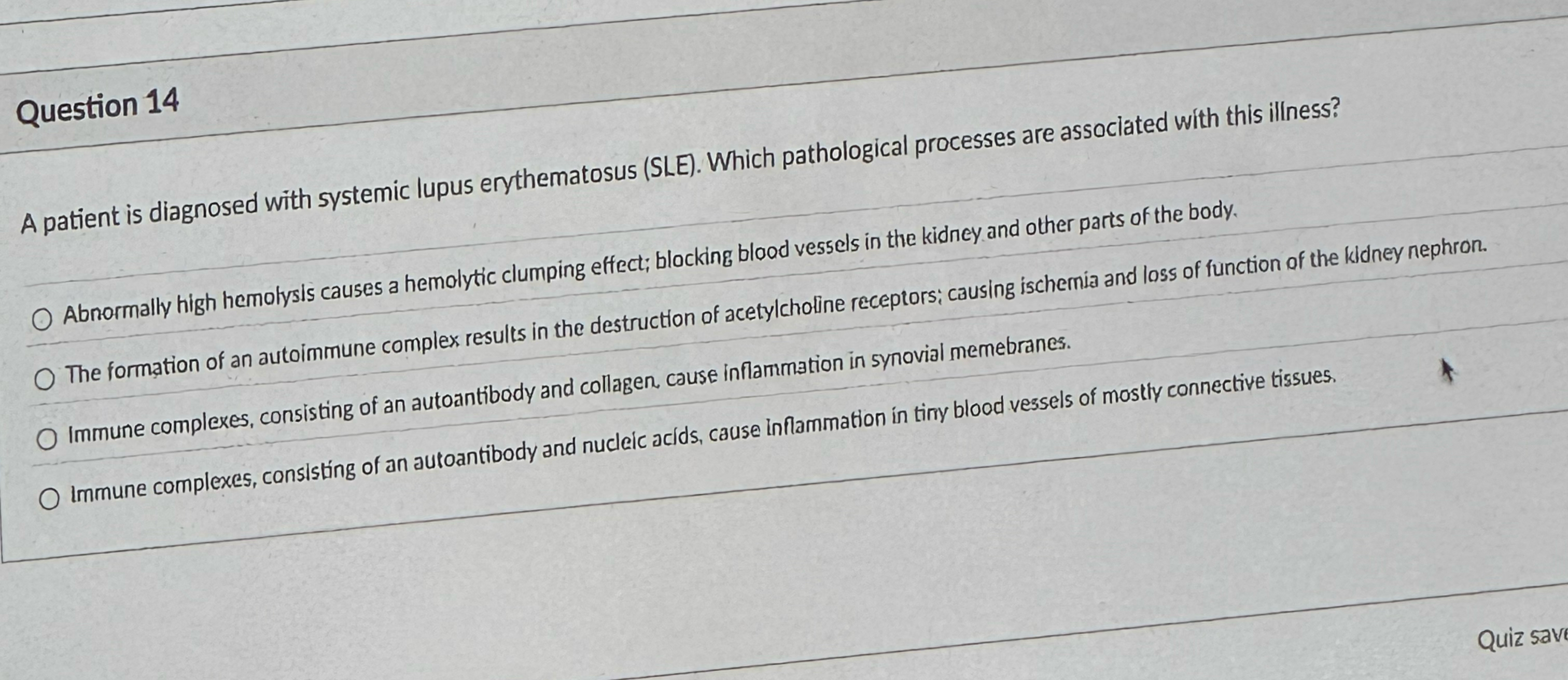Solved Question 14A patient is diagnosed with systemic lupus | Chegg.com