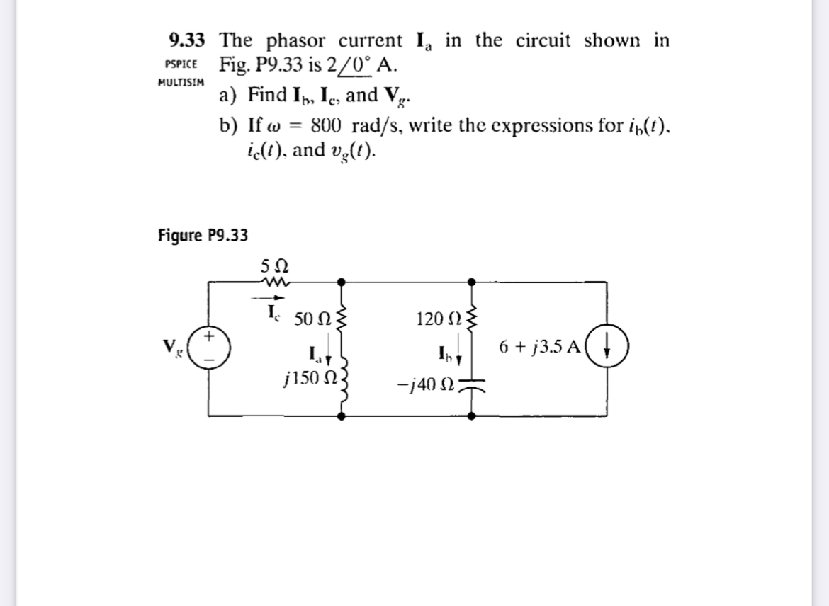 Solved 9.33 ﻿The phasor current Ia ﻿in the circuit shown in | Chegg.com