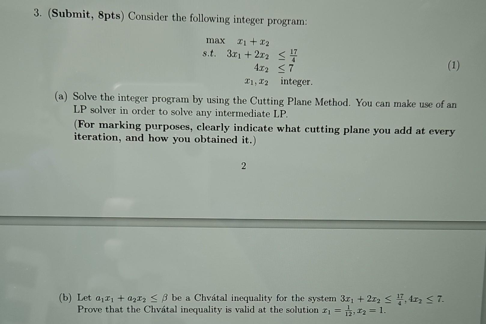 Solved 3. (Submit, 8pts) Consider the following integer | Chegg.com