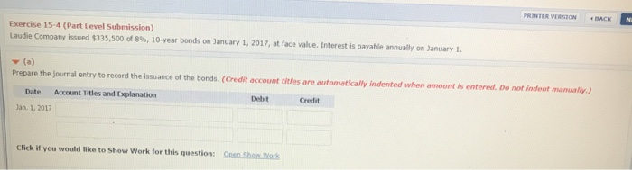 Solved PRINTER VERSION * BACK N Exercise 15-4 (Part Level | Chegg.com