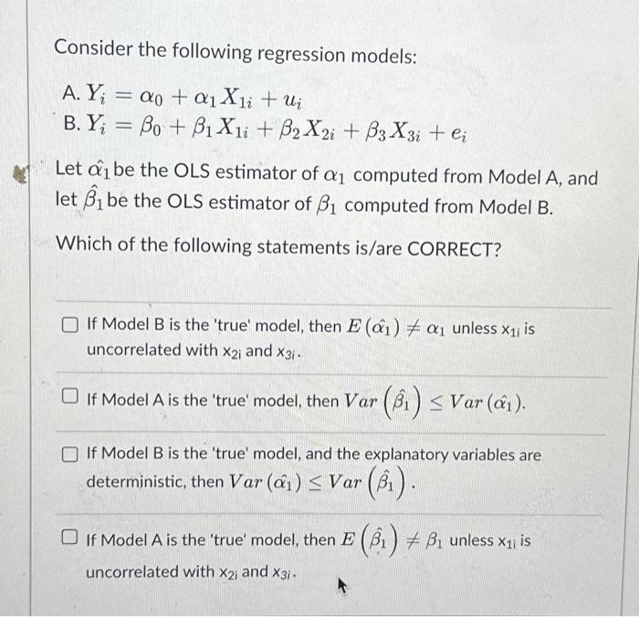 Solved Consider the following regression models: A. | Chegg.com