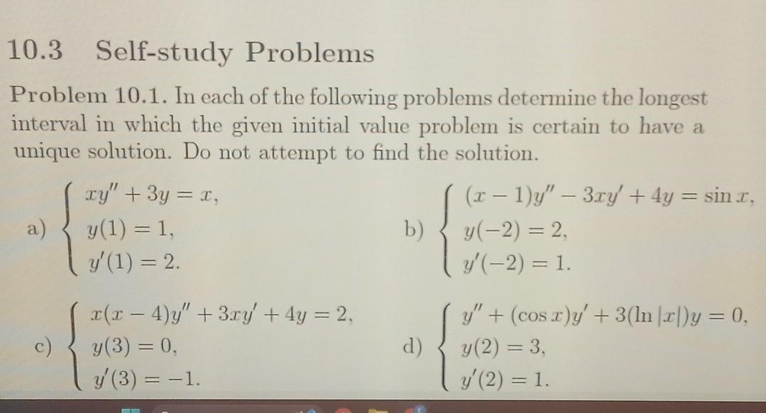 Solved 10.3 Self-study Problems Problem 10.1. In each of the | Chegg.com