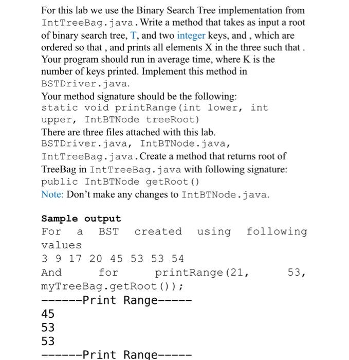 Solved For this lab we use the Binary Search Tree | Chegg.com
